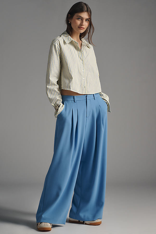 MAEVE Cropped Long-Sleeve Buttondown Shirt